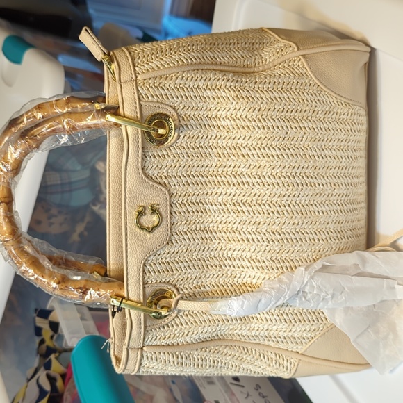 C. Wonder | Bags | C Wonder Womens Adult Skye Straw Bamboo Handle Satchel Handbag Nwt | Poshmark